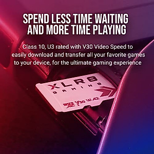 PNY XLR8 256GB Gaming Class 10 U3 V30 microSDXC Flash Memory Card - 100MB/s, Class 10, U3, V30, A2, 4K UHD, Full HD, UHS-I, Micro SD