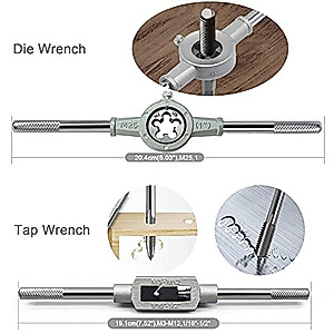 20 PCS Tap and Die Set - Metric Size M3, M4, M5, M6, M7, M8, M9, M10, M12 Tap Set and Die Set Threads Tapping Threading Tool Kit with Wrench Handle, Storage Box