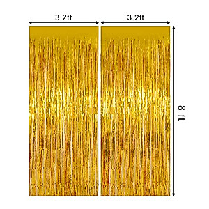 Gold Tinsel Backdrop Party Decorations, Melsan 3.2 x 8 ft Foil Fringe Curtains Party Backdrop for Birthday Party, Anniversary, Graduation, New Year Eve Backdrop Decorations, Pack of 2