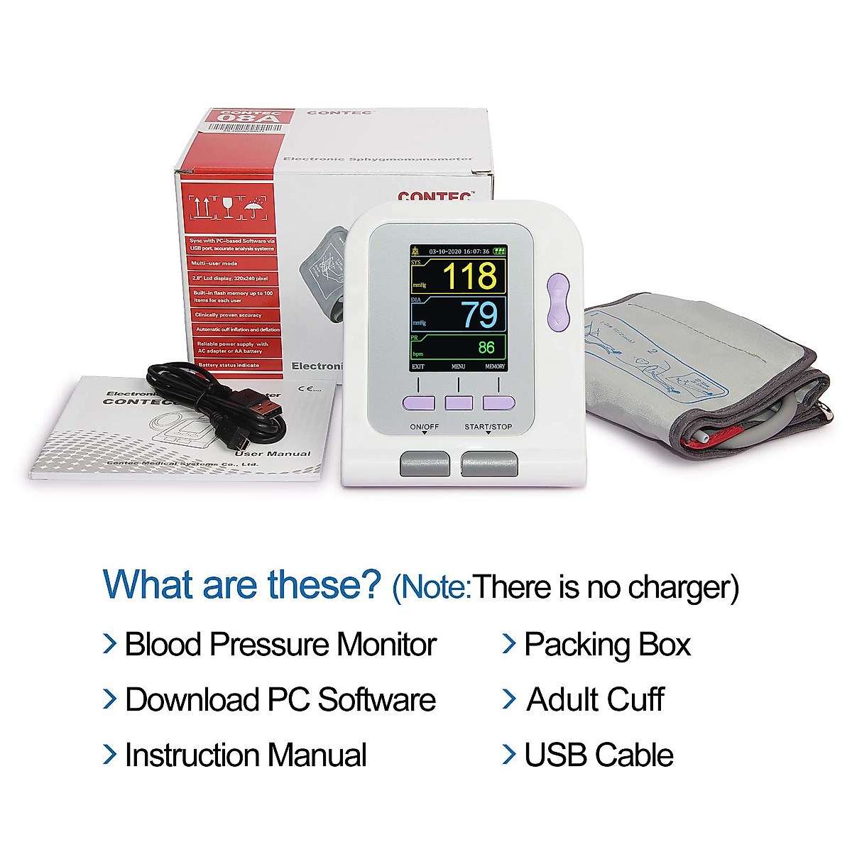 Fully Automatic CONTEC Blood Pressure Monitor Upper Arm Wrist Electronic Sphygmomanometer Adult Cuff