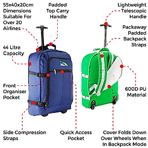 Cabin Max Lyon Flight Approved Bag Wheeled Hand Luggage - Carry on Trolley Backpack 44L 55x40x20cm (22x16x8)