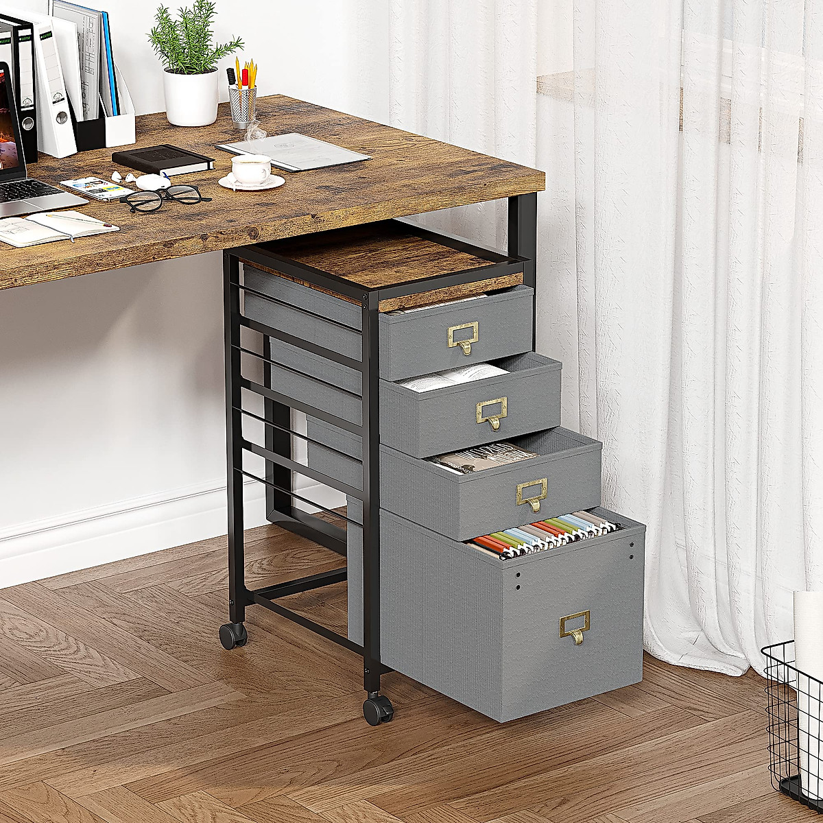 Alkmaar 4 Drawer Vertical Mobile File Cabinet Fits A4 or Letter Size, Rustic Grey