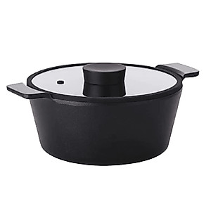 All Black Vulcan Kitchen Nonstick 4QT Stock Pot with Glass Lid, Healthy Cooking T-Coating Casserole, Soup Stew Dutch Oven, Induction Compatible Cookware, Made in Korea (24 cm Pot)