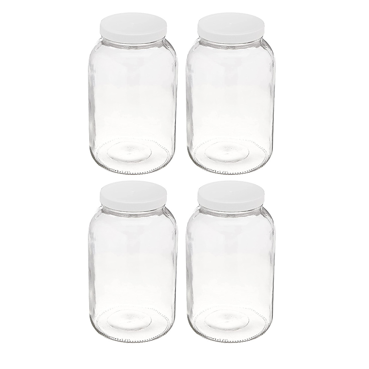 North Mountain Supply 1 Gallon Glass Jar Wide Mouth with White Plastic Lid - USDA, BPA-Free, Made in The USA - for Fermenting, Storing, Canning, and Much More! - Case of 4