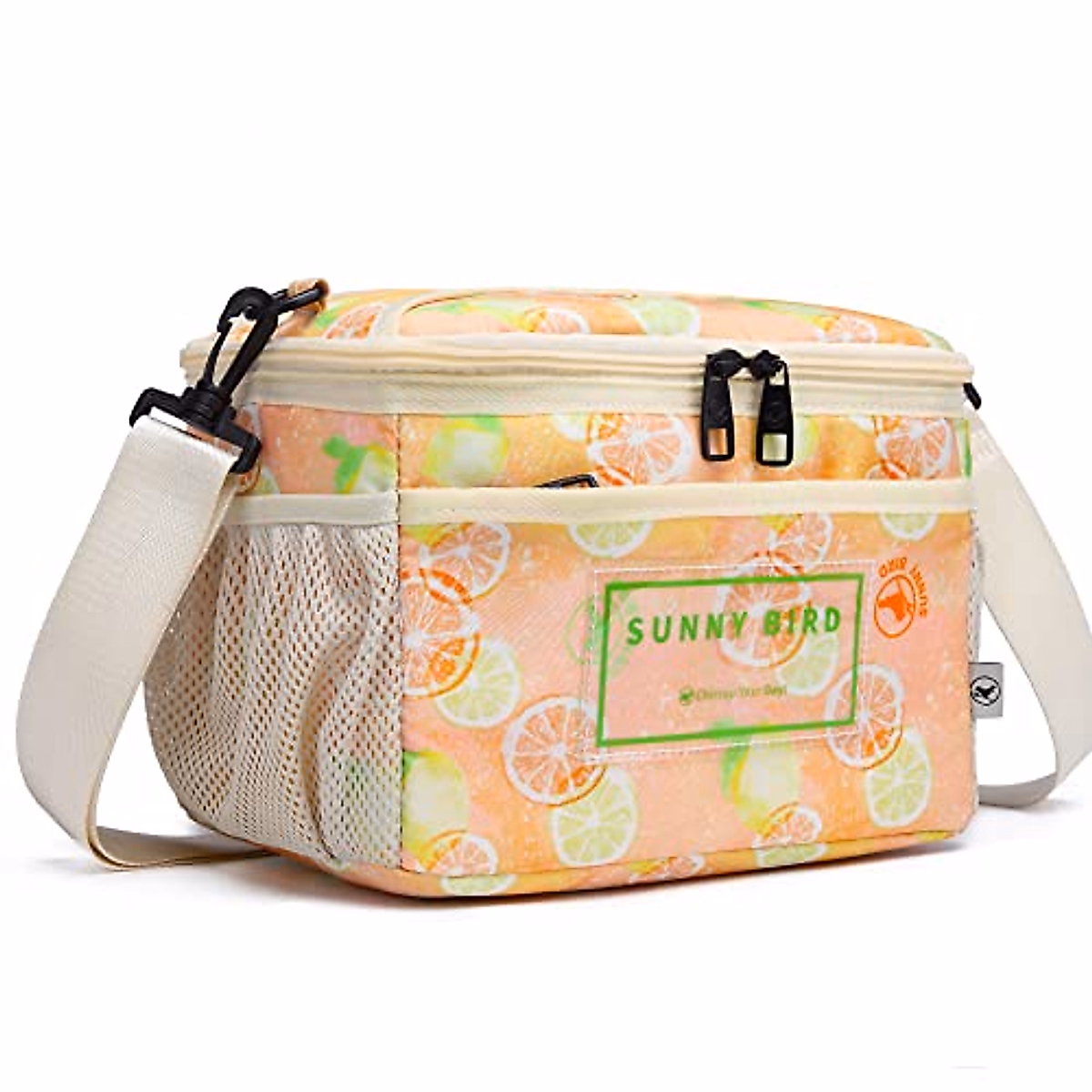 SUNNY BIRD Foldable Insulated Lunch Bag Leakproof Thermal Lunch Box for Women Men Teen with Shoulder Strap (Grapefruit Pink)