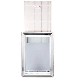 BarksBar Large Plastic Dog Door with Aluminum Lining and Soft Vinyl Flap, 2-Way Security Locking Slide Panel, Telescoping Frame - Large 10.5 by 15 inches Flap Size, White