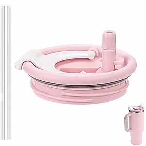 Bluwing 40 oz Tumbler Flip Straw Lid Replacement for Stanley Quencher, Spill Proof Tumbler 40oz Replacement Lid for Stanley Cup(Pink)