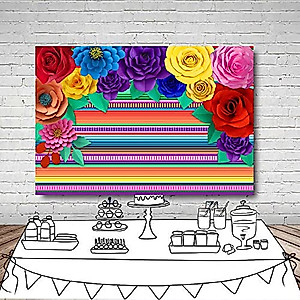 MEHOFOND 7x5ft Mexican Theme Striped Paper Flowers Background Fiesta Cinco De Mayo Party Table Banner Decor Photography Props Photo Booth Backdrop Supplies