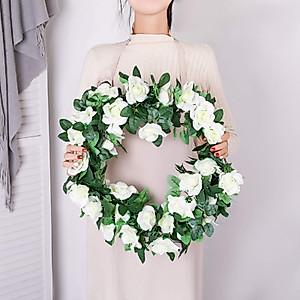 Luyue 2Pack-15ft Fake Rose Vine Garland Artificial Flower Vines Arch Floral Hanging Garlands Decoration Silk Roses for Home Wedding-White