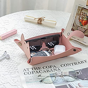 Aoyinism Cute Cat Shaped Leather Valet Tray,Premium Catchall Tray, Jewelry Tray, Decorative Desk Organizer, Foldable Portable Desk Organizer (Pink)