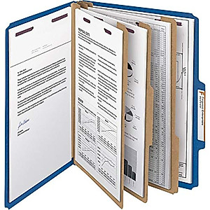 Smead Pressboard Classification File Folder with SafeSHIELD® Fasteners, 3 Dividers, 3" Expansion, Letter Size, Dark Blue, 10 per Box (14096)