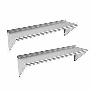 ERUPTA 2Pc - 12 x 48 inches 300 lb,Stainless Steel Wall Mount Floating Shelving,Commercial Stainless Steel NSF Shelf for Restaurant Kitchen, Home Kitchen,Hotle,Food Truk,Garage...
