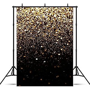 WOLADA 5x7FT Gold Backdrop Glitter Backdrop Gold Spots Bokeh Backdrop Black and Gold Backdrop Wedding Backdrop Gold Backdrop for Parties Vinyl Photography Backdrop 11412