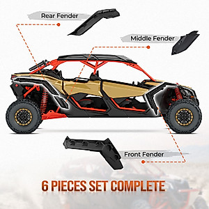 X3 Front & Rear Fender Flares, KEMIMOTO 6 PSC Extended Mud Flaps Mud Guards Compatible with Can-Am Maverick X3 & X3 Max DS RS RC MR Turbo RR 2017-2024, Replace #715002973