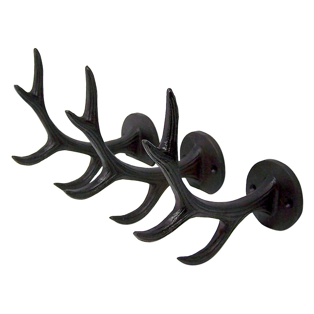 Wowser Four Point Dark Brown Deer Antler Cast Iron Wall Mount Coat Hooks, 5 1/2 Inch, Set of 3