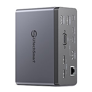 Docking Station,UtechSmart 19 in 1 Quadruple Monitor Laptop USB C Docking Station,USB C Hub Dock 3 HDMI Adapter for MacBook&Windows (3 HDMI,1 VGA,6 USB Ports,100WPD,Ethernet,SD/TF Card Reader,Audio)