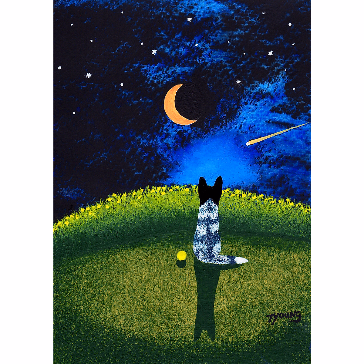 Black White Heeler Australian Cattle Dog LARGE Art PRINT by Todd Young MOON & STARS