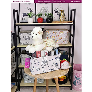 INGHUA Rectangular Storage Basket Fabric Organizer Bin for Toys,Books,Clothes,Gifts,Pets-Perfect for Home,Office,Nursery,Dorm,Shelf(Rec Spaceships)