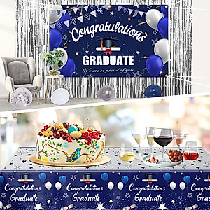Graduation Decorations Class of 2024, Navy Blue and Silver Graduation Decorations, 2024 Graduation Party Decoration with Congratulations GRADUATE Backdrop Banner Balloons for College Nurse High School