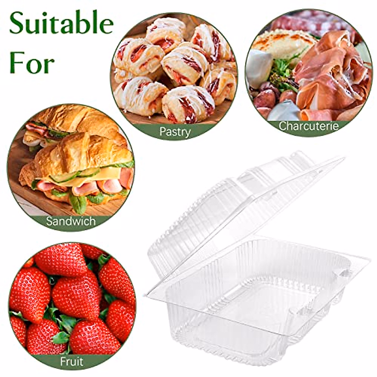TOFLEN Disposable Sturdy Plastic Hinged Food Containers with Clear Lids (40 Pack) Clamshell Take Out Loaf Containers 7.2x4.7x3 Inches To Go Dessert Box Cake Slice Salad Pastry Sandwich Container