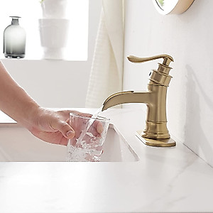 Bathfinesse Gold Bathroom Faucet Waterfall Bathroom Sink Faucets Brass with Pop Up Drain Stopper Single-Handle 1 Hole Faucet