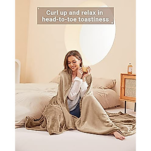 Heated Blanket 62 x 84 Inches Double Sided Extremely Soft Flannel Electric Blanket Twin Size Machine Washable Fast Heating with 4 Heating Levels & 10 Hours Auto Off, Home Office Use, Light Brown
