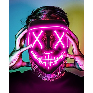 Sago Brothers LED Light Up Mask, Scary Mask for Carnival, Halloween, Rave Parties, Clubs, Masquerades, Costume Parties, 3 Light Modes, One Size Fits All, Unisex-Adults