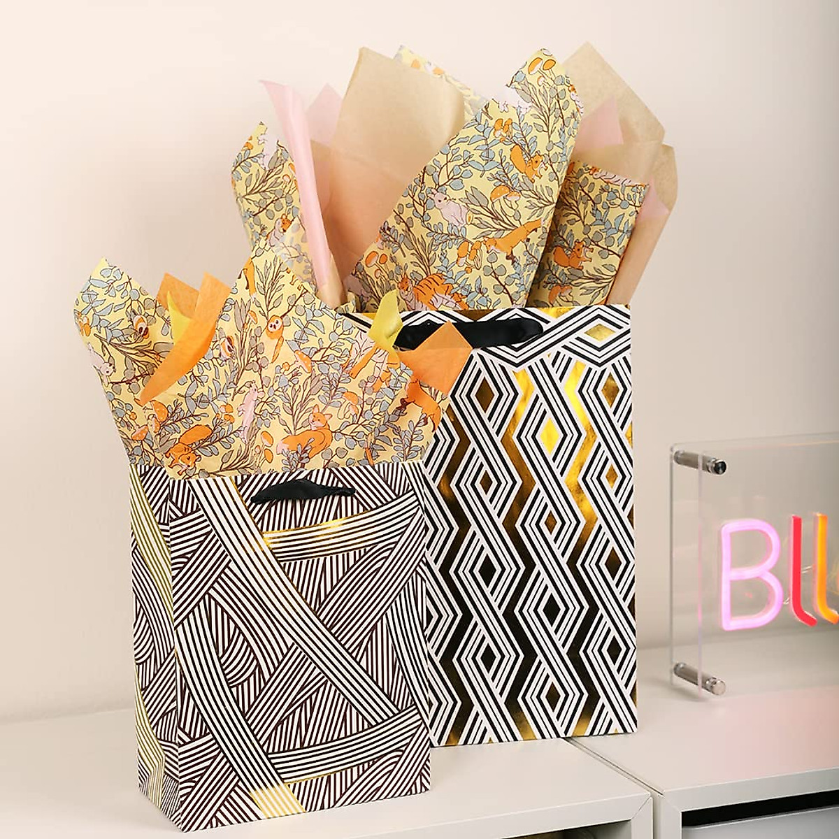 Nature Leaf Forest & Animals Floral Pattern Tissue Gift Wrap Paper 60 Sheets Premium Quality Recyclable Bulk, 26” x 20”, for DIY Art Craft Decoration