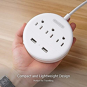 NTONPOWER Flat Plug Power Strip Bundle, 2 Outlets 3 USB Compact Power Strip with 10ft and 15 ft Extra Long Extension Cord, Right Angle Plug for Office, Home, Nightstand, Dorm Essentials