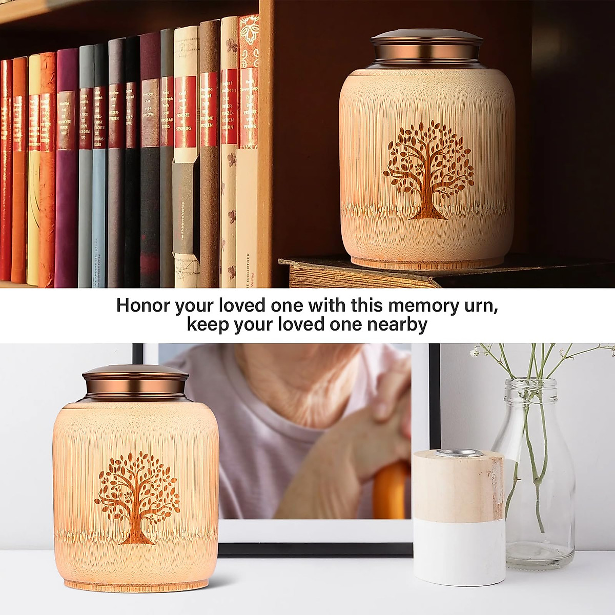 Cremation Urns for Human Ashes Adult Male Female,Medium Urns for Human Ashes Keepsake Made of Bamboo,Decorative Urns Ash Container with Tree of Life Pattern,Hold Up to 83 Cubic Inch