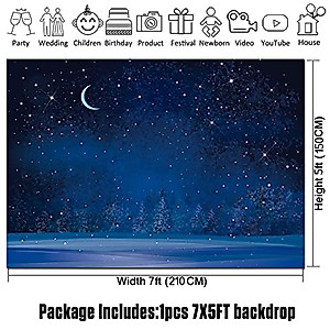 Night Sky Photography Background Winter Night Snowfall Snowflake Moon Blurry Fir Trees Pine Forest Photo Backdrop for Baby Shower Christmas Happy New Year Party Decoration Banner 7x5ft