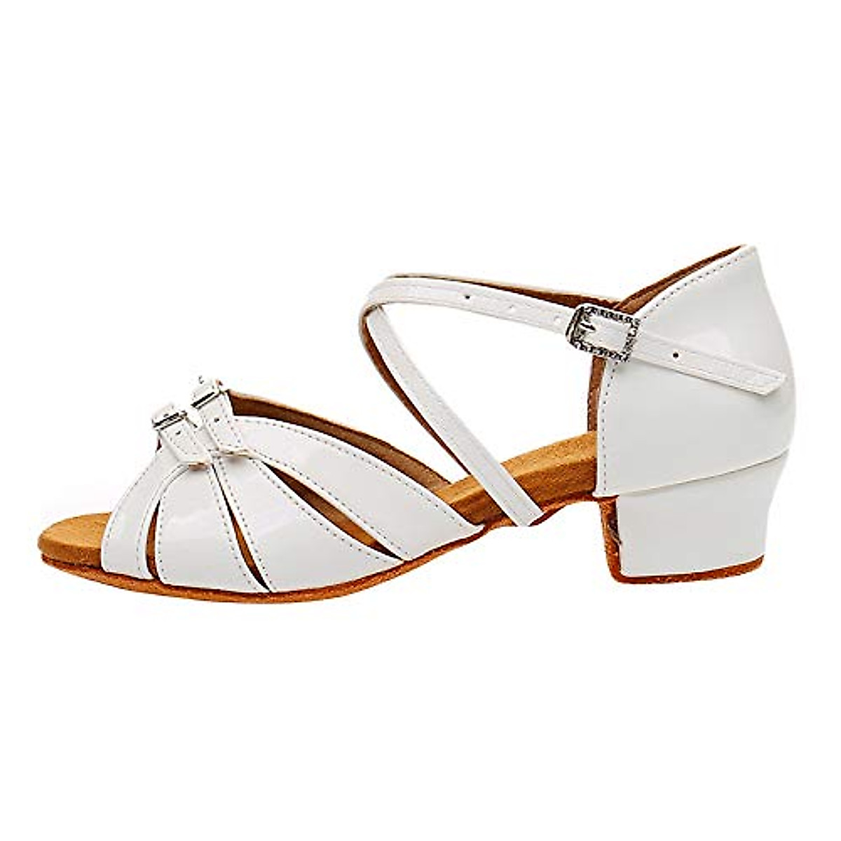 SWDZM Girls Latin Dance Shoes peep toe Ballroom Modern Salsa Party Wedding Performance Practice Dance Shoes,Heel-1.18'',Model-WHD28, White, 7.5 US