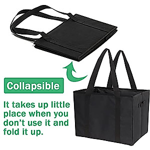 3-Pack Reusable Grocery Bags Collapsible Box Bag for Groceries Shopping Foldable Heavy Duty Tote Set with Extra Long Handles & Reinforced Bottom