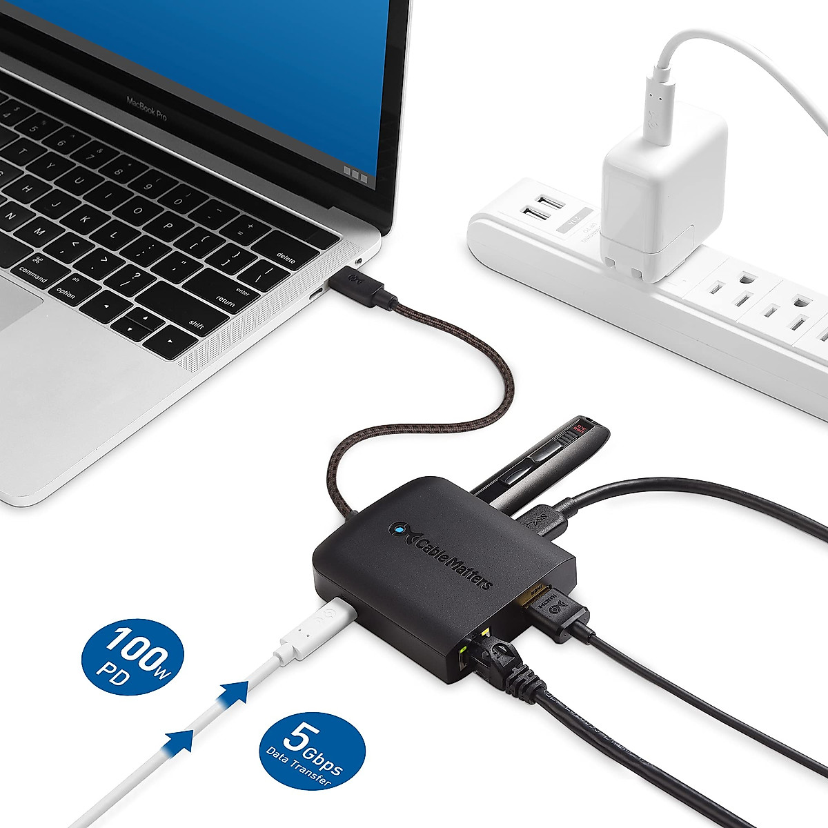 Cable Matters USB C Hub HDMI 2.1, Up to [8K@30Hz/4K@120Hz, 100W Charging, 5Gbps Data Transfer] Gigabit Ethernet, USB-C HDMI Dock, USB C HDMI 2.1 Hub Compatible with Thunderbolt 4, Max 4K@60Hz on MacOS