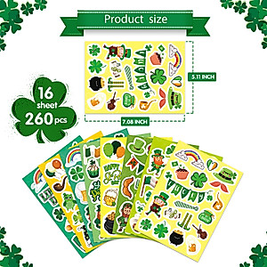 16 Sheets St. Patrick’s Day Theme Stickers for Kids-Lucky Shamrock Clover Hat Irish Day Party Favors Supplies Gifts for Boys and Girls
