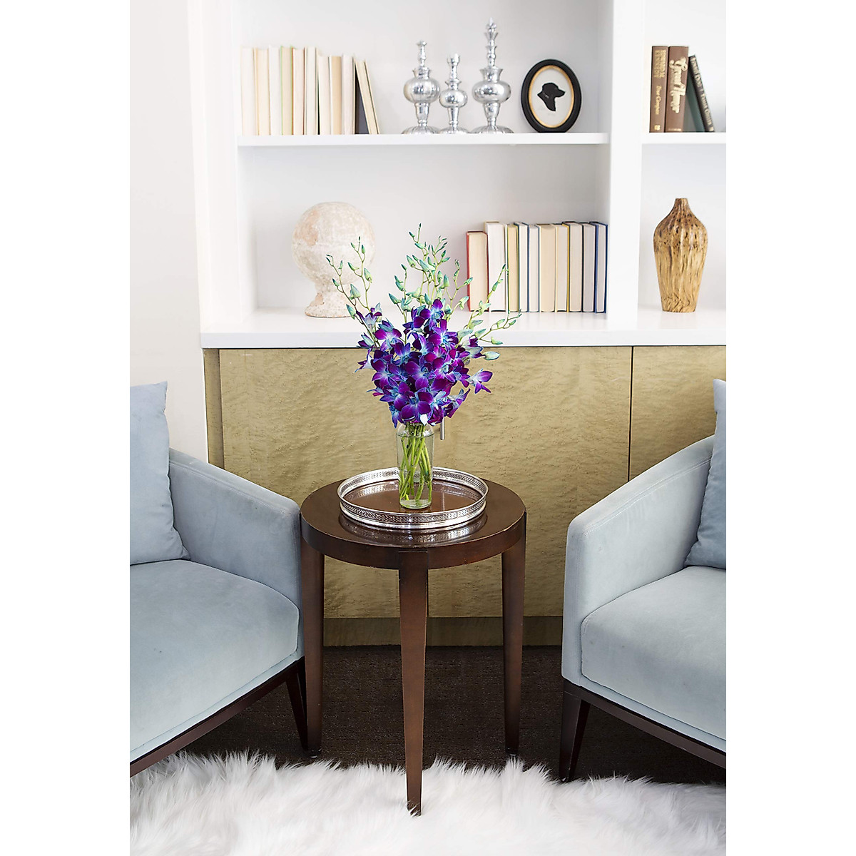 KaBloom Flowers - Easter Collection - Exotic Sapphire Orchid Bouquet of Blue Orchids from Thailand with Vase - Gift for Birthday,Thank You, Valentine, Mother’s Day Fresh Flowers