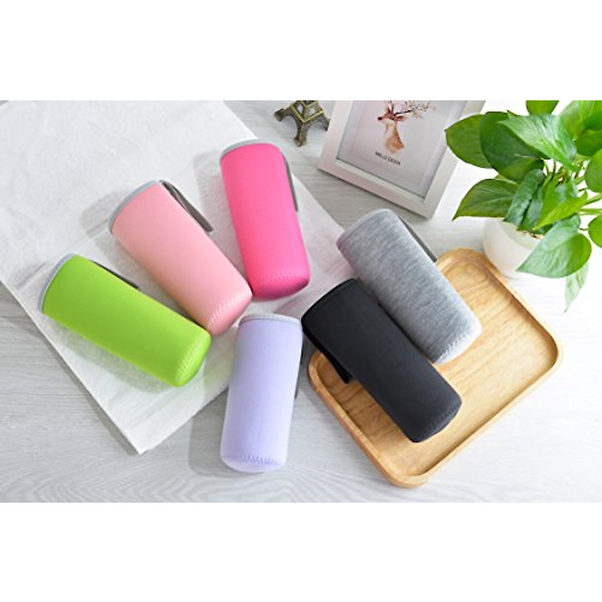 Neoprene Glass Water Bottle Sleeves Holders With Carry Straps - 6 Pack Multi-Color - 16-18oz Bottle Size - Quality Rubber Insulation for Colder Or Hot