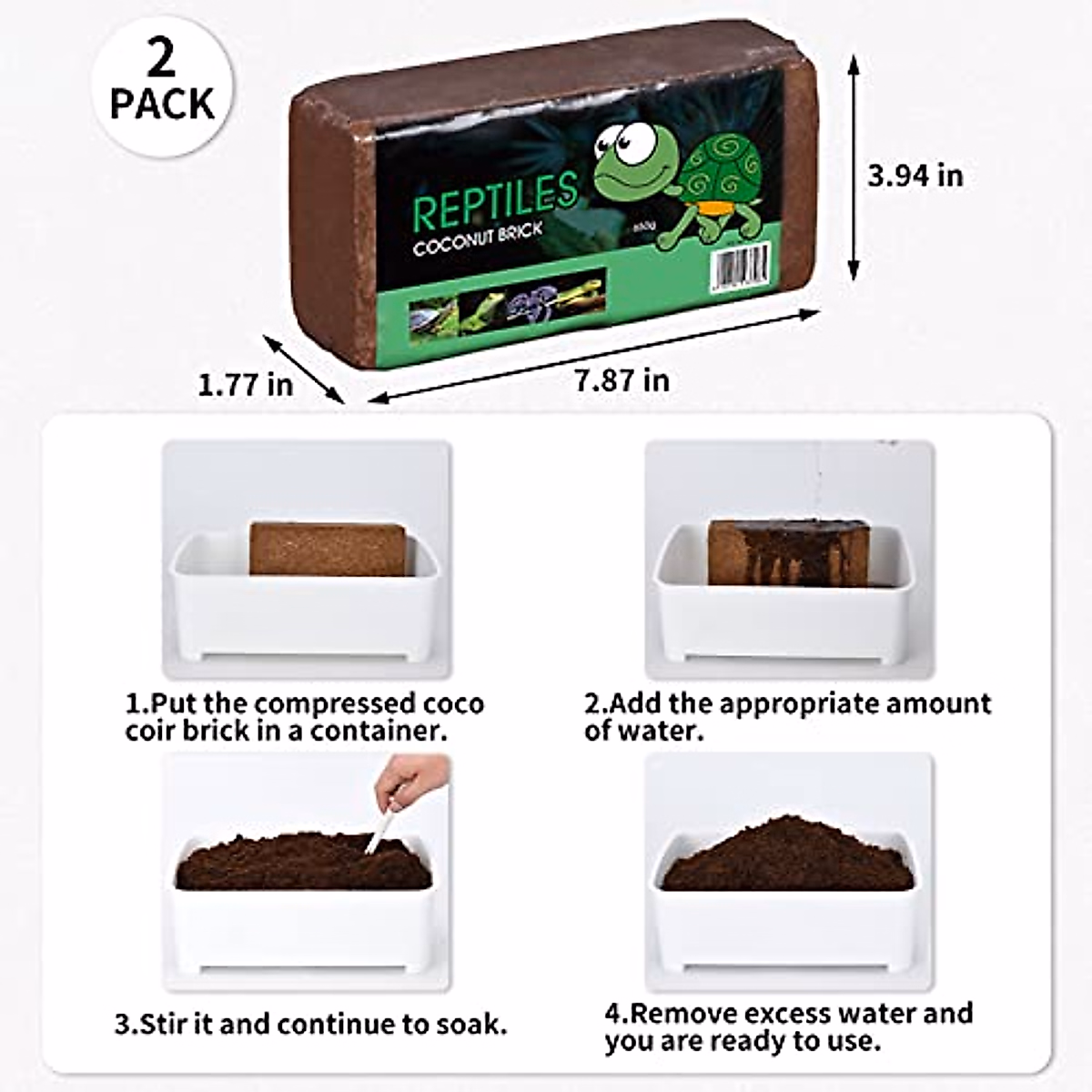 Hamiledyi Compressed Coconut Fiber Substrate,2 Pcs Tortoise Bedding Bricks Natural Hermit Crab Soil Soft Reptiles Terrarium Supplies for Snake Bearded Dragon Gecko Tarantulas Ball Python