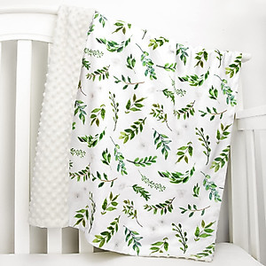 BORITAR Baby Blanket Super Soft Minky with Double Layer Dotted Backing, Little Grey Arrows Floral Leaf Spring Summer Fresh Design