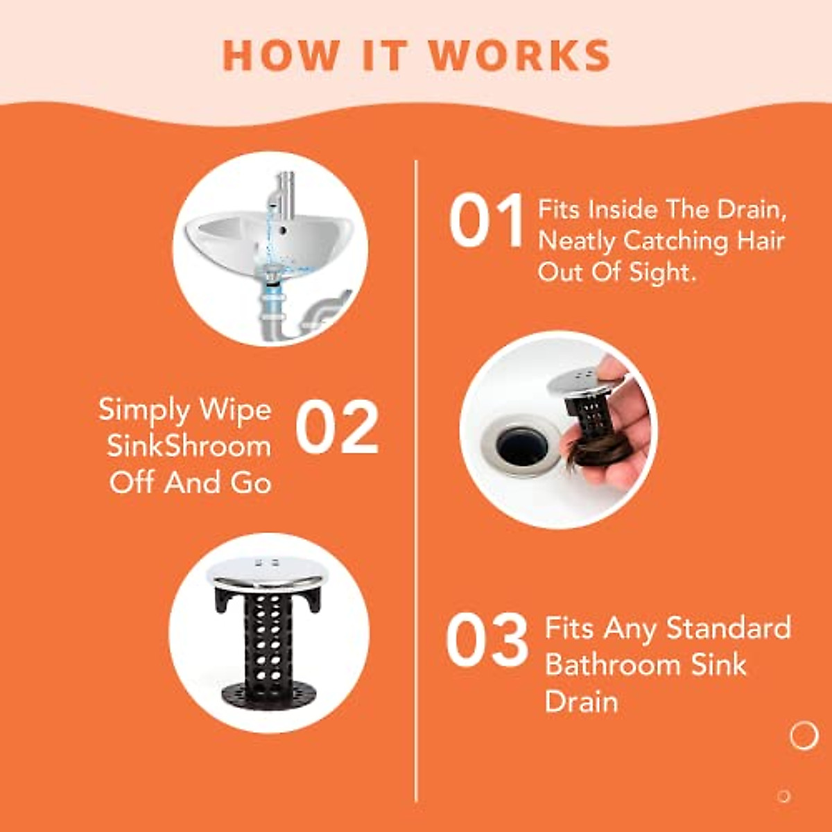 SinkShroom Chrome Edition Revolutionary Bathroom Sink Drain Protector Hair Catcher, Strainer, Snare, Black