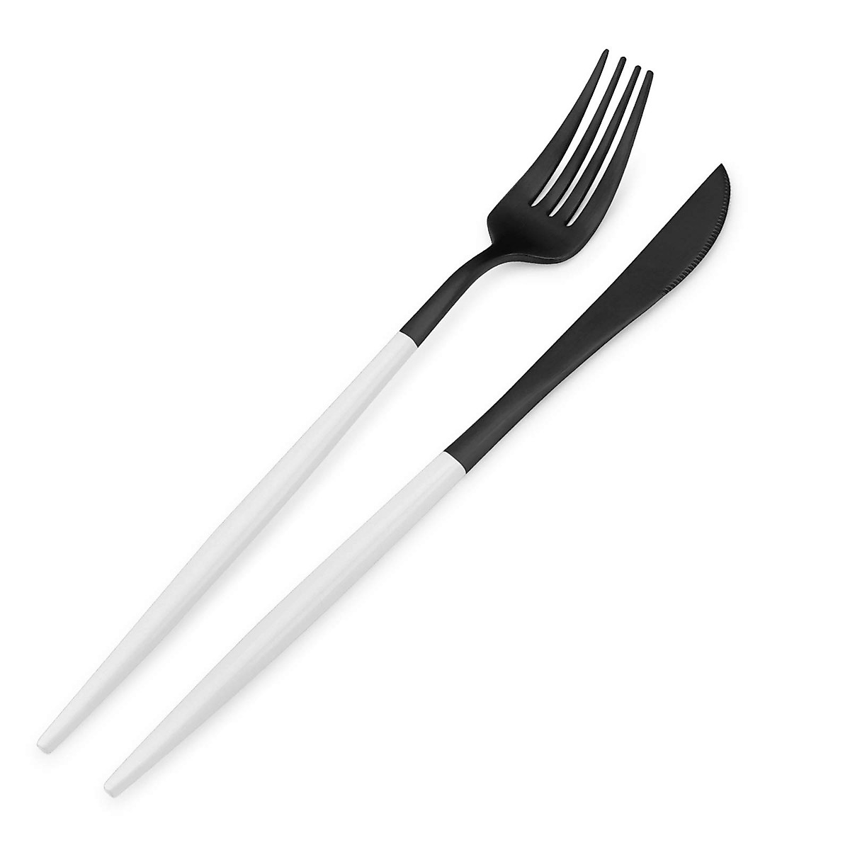 Matte Black Silverware Set with white handle, Bysta 5-Piece Stainless Steel Flatware Set, Kitchen Utensil Set Service for 1, Tableware Cutlery Set for Home and Restaurant, Dishwasher Safe