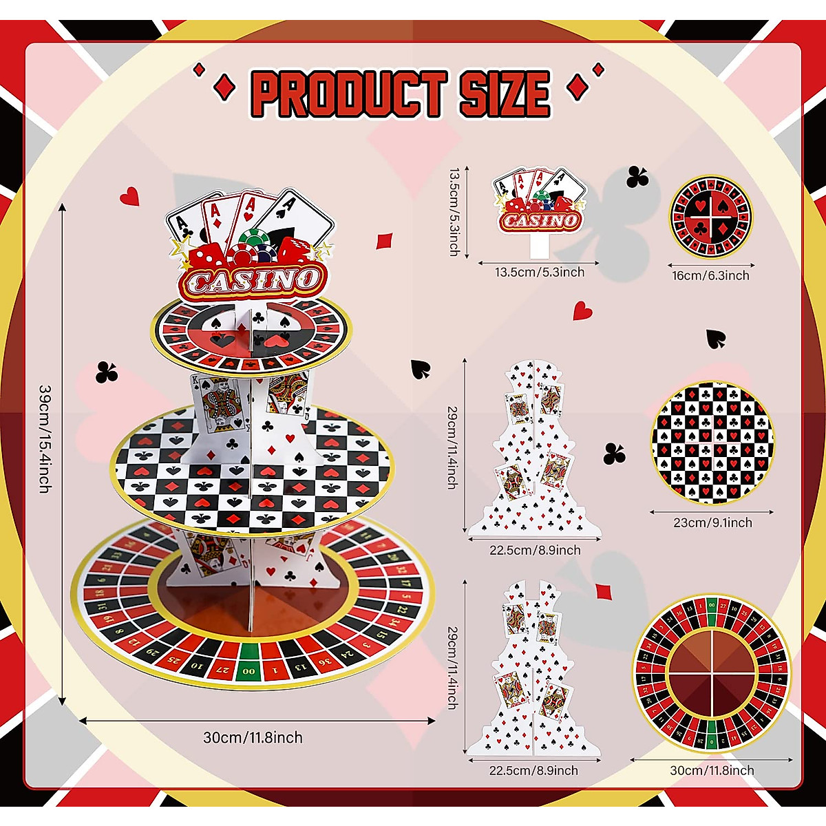 Casino Cupcake Stand 3 Tier for 24 Cupcakes Poker Dice Theme Cardboard Cake Dessert Holder Tower for Las Vegas Night Party Decoration Casino Decorations Adult Birthday Casino Themed Party Supplies