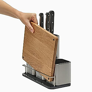 Joseph Joseph CounterStore Kitchen Utensil Holder Knife Block and Cutting Board Set, Stainless Steel