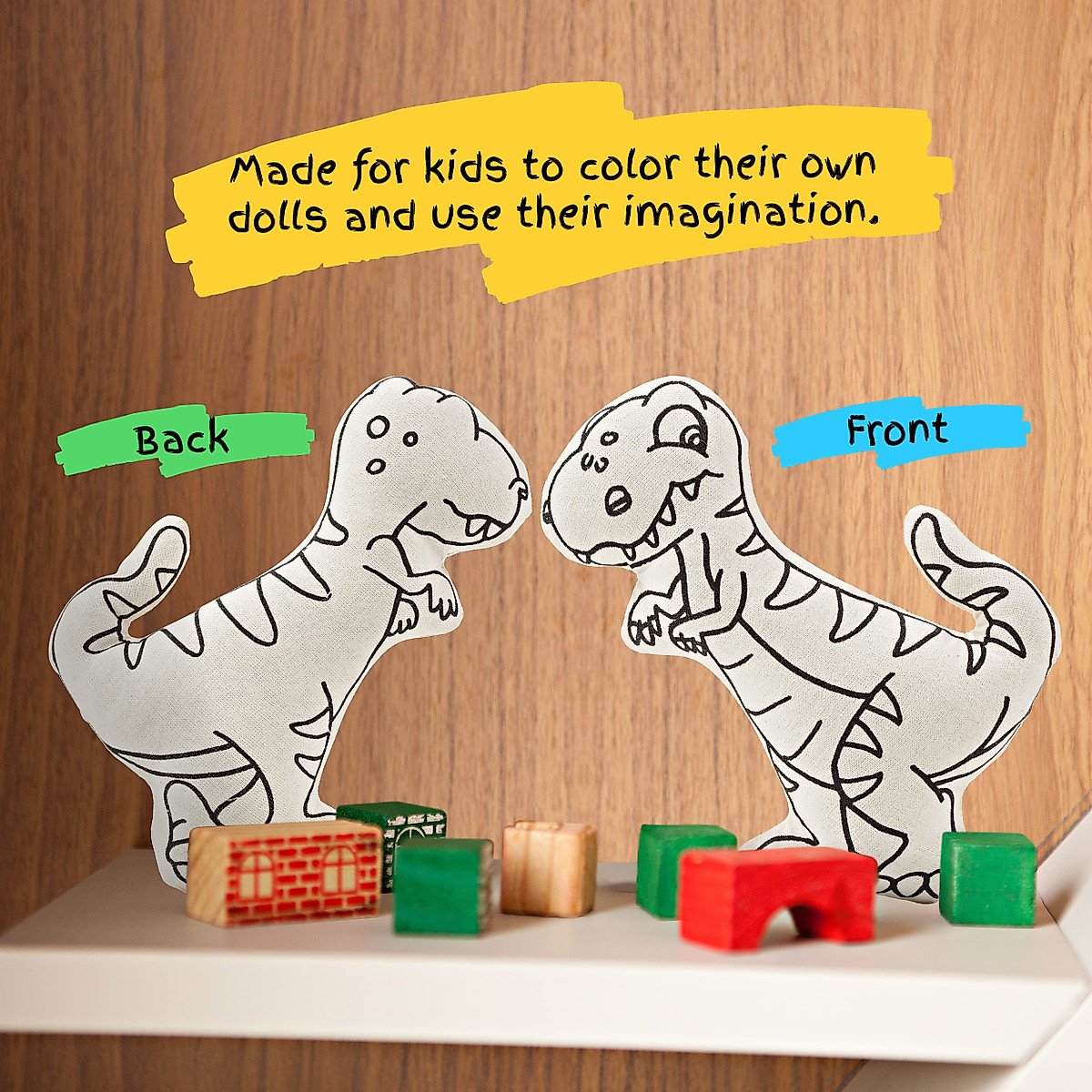 Kiboo Kids Dinosaur Toys for Coloring - T-Rex and Triceratops, Cotton Canvas, Washable Markers Included, Sustainable Toys, Educational Arts & Crafts for Parents, Grandparents, Gifts for Preschoolers