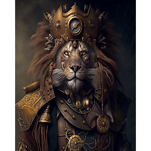 Steampunk Lion, Wall Hanging, Animal Poster Picture, Fantasy Anthropomorphic, Curious Arts Gift (8x10)