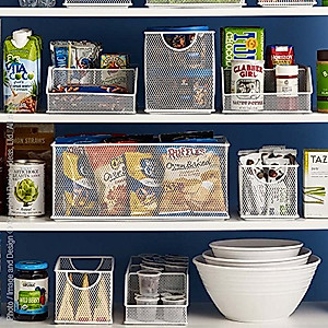 Design Ideas Mesh Stacking Bin, 4.5" x 8" x 4.8" Metal Shelving Storage Container Organizer, White