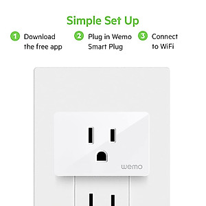 Wemo Smart Plug (Simple Setup Smart Outlet for Smart Home, Control Lights and Devices Remotely Works w/Alexa, Google Assistant, Apple HomeKit)(Pack of 1)