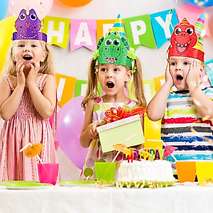 Gersoniel 24 Pcs Dinosaur Birthday Party Hats, Favors, Headbands, and Paper Crowns for Kids - Dinosaur Theme Decoration