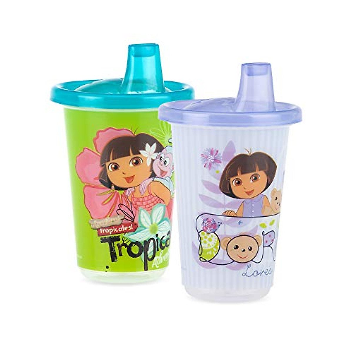 Nuby Wash or Toss Reusable Cups & Lids with Spout, Nickelodeon Dora The Explorer, 10 Oz, 6 Count