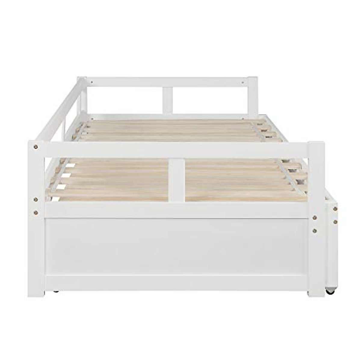 RUNWON Twin to King Extendable Daybed with Trundle,Wooden Platform Bed Furniture for Bedroom